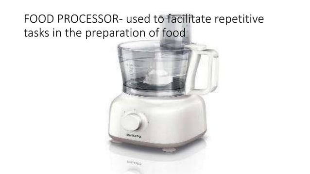 FOOD PROCESSING TOOLS WITH LABEL AND USES.pptx | Cooking | Food & Drink