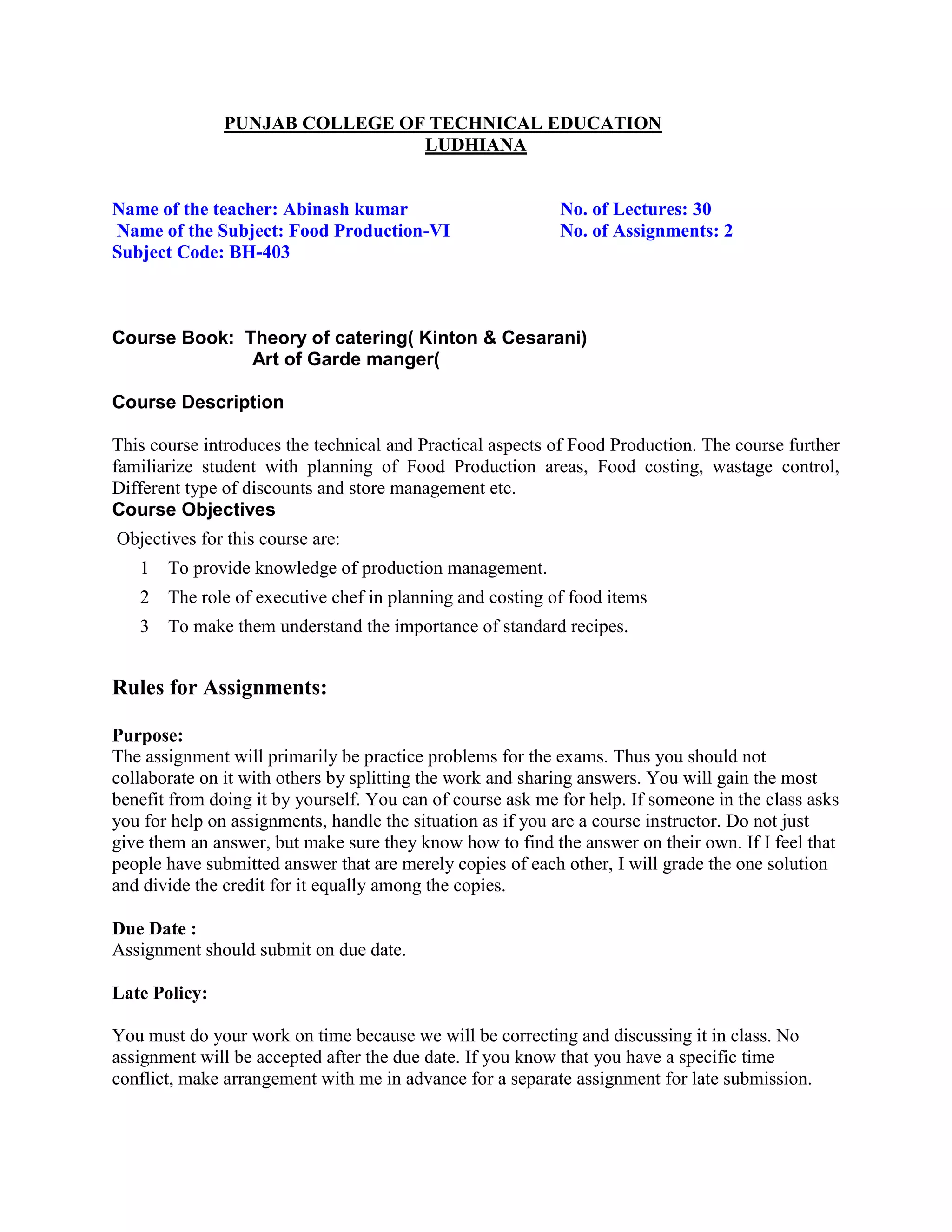 Food prod(7th sem) bh 403 | DOCX