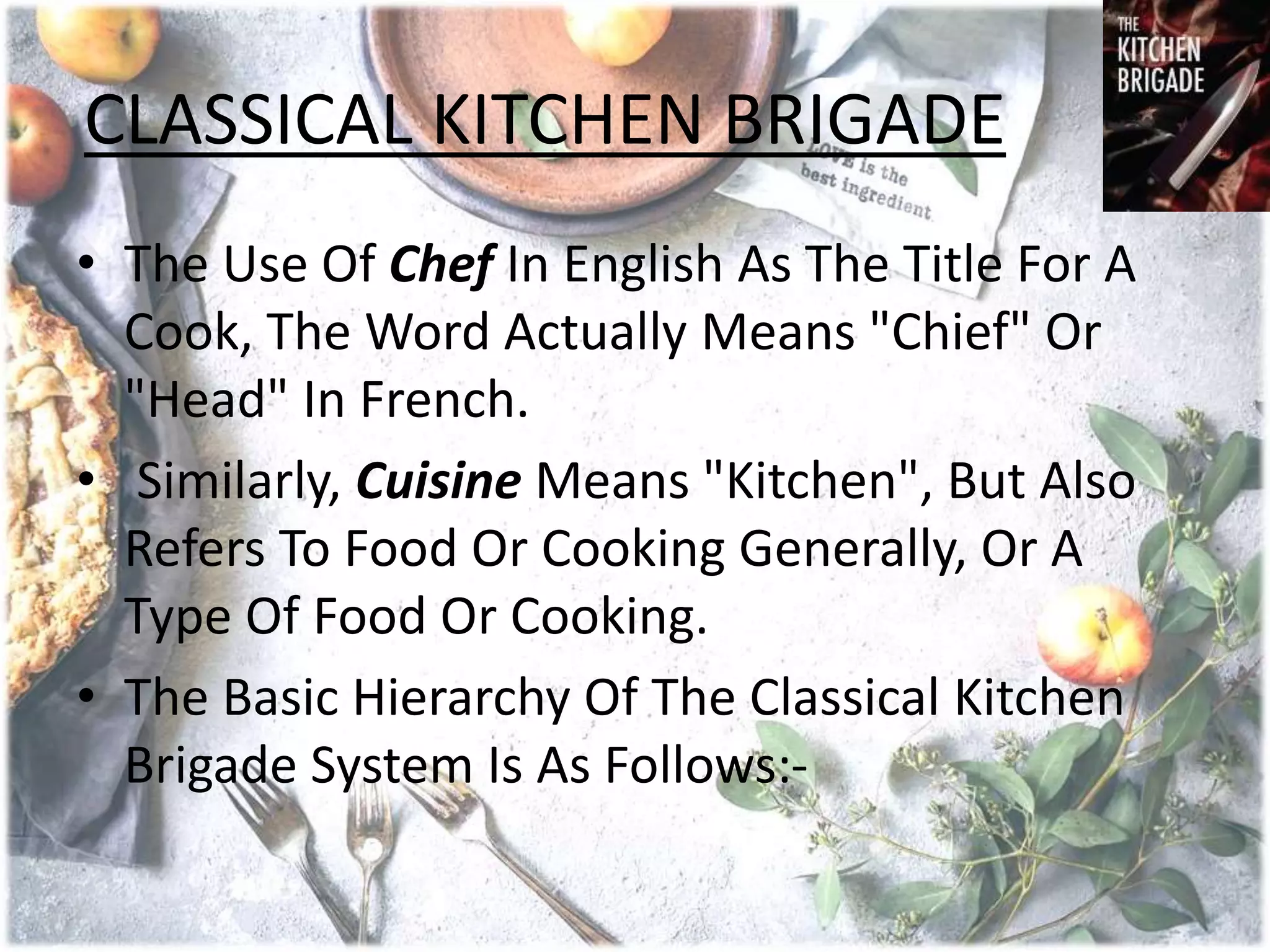 Kitchen Brigade System - harsh sodhani | PPTX