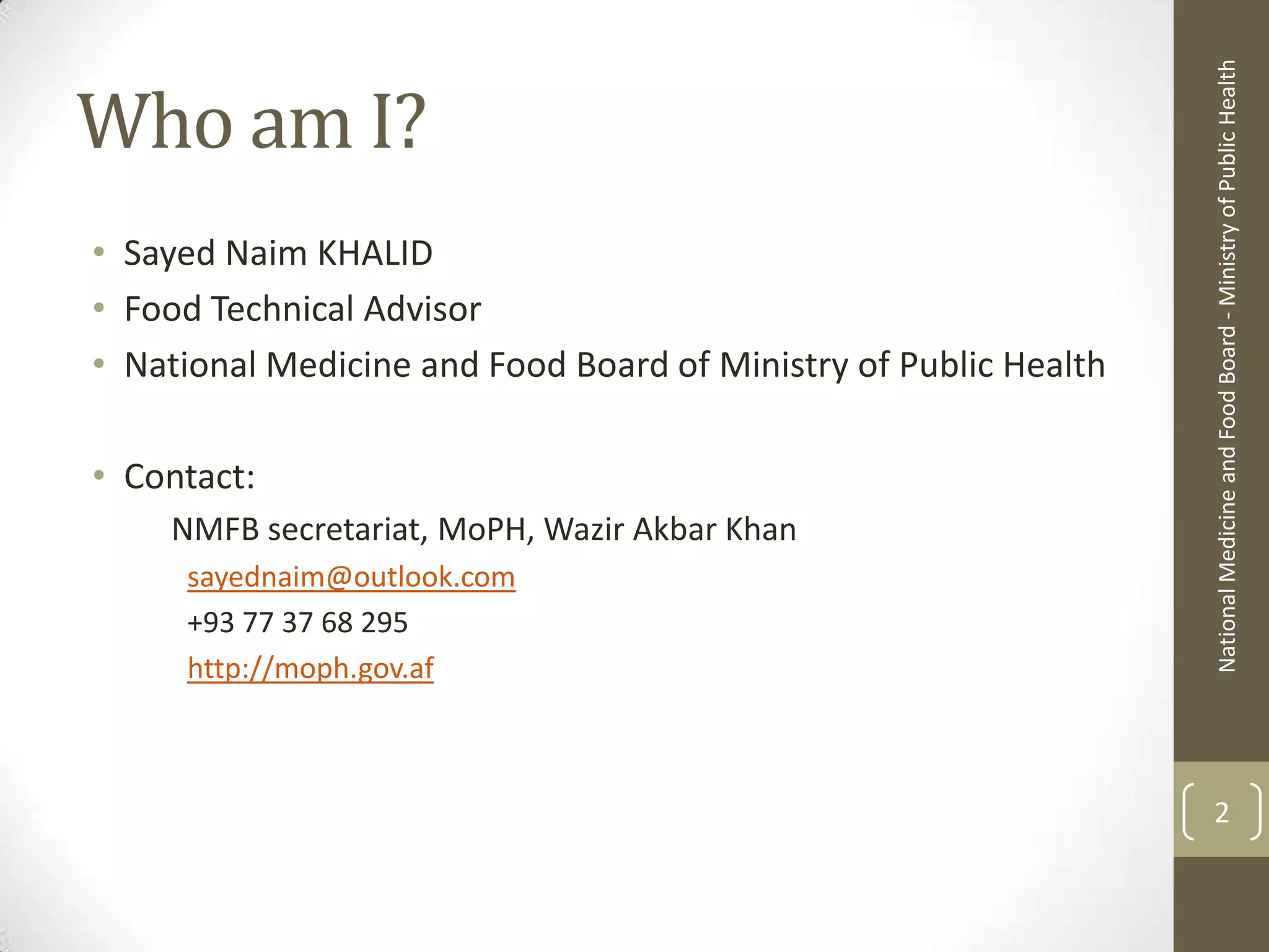 Food product market authorization in Afghanistan - Naim Khalid | PPTX