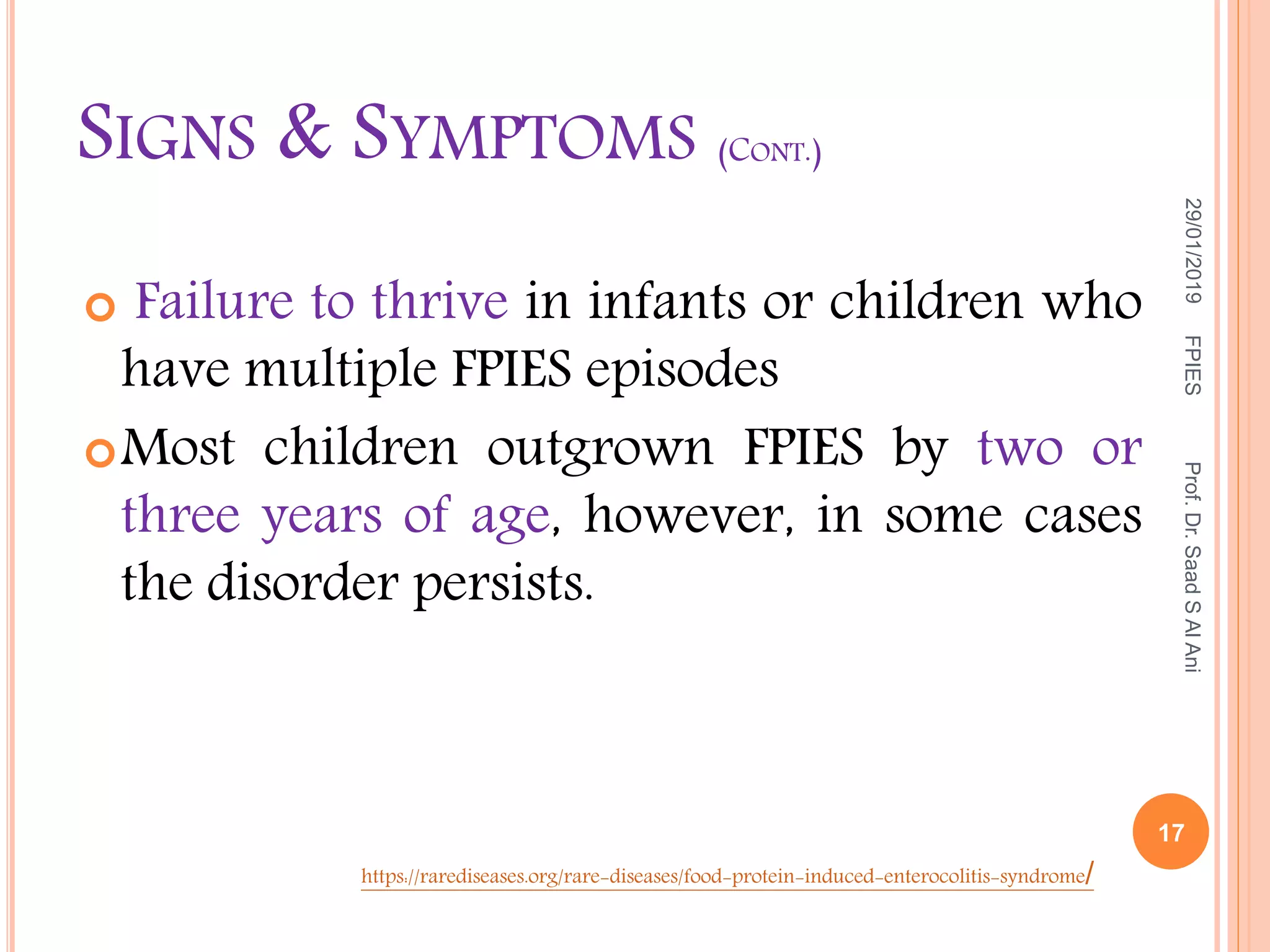 Food protein induced enterocolitis syndrome (FPIES) | PPTX