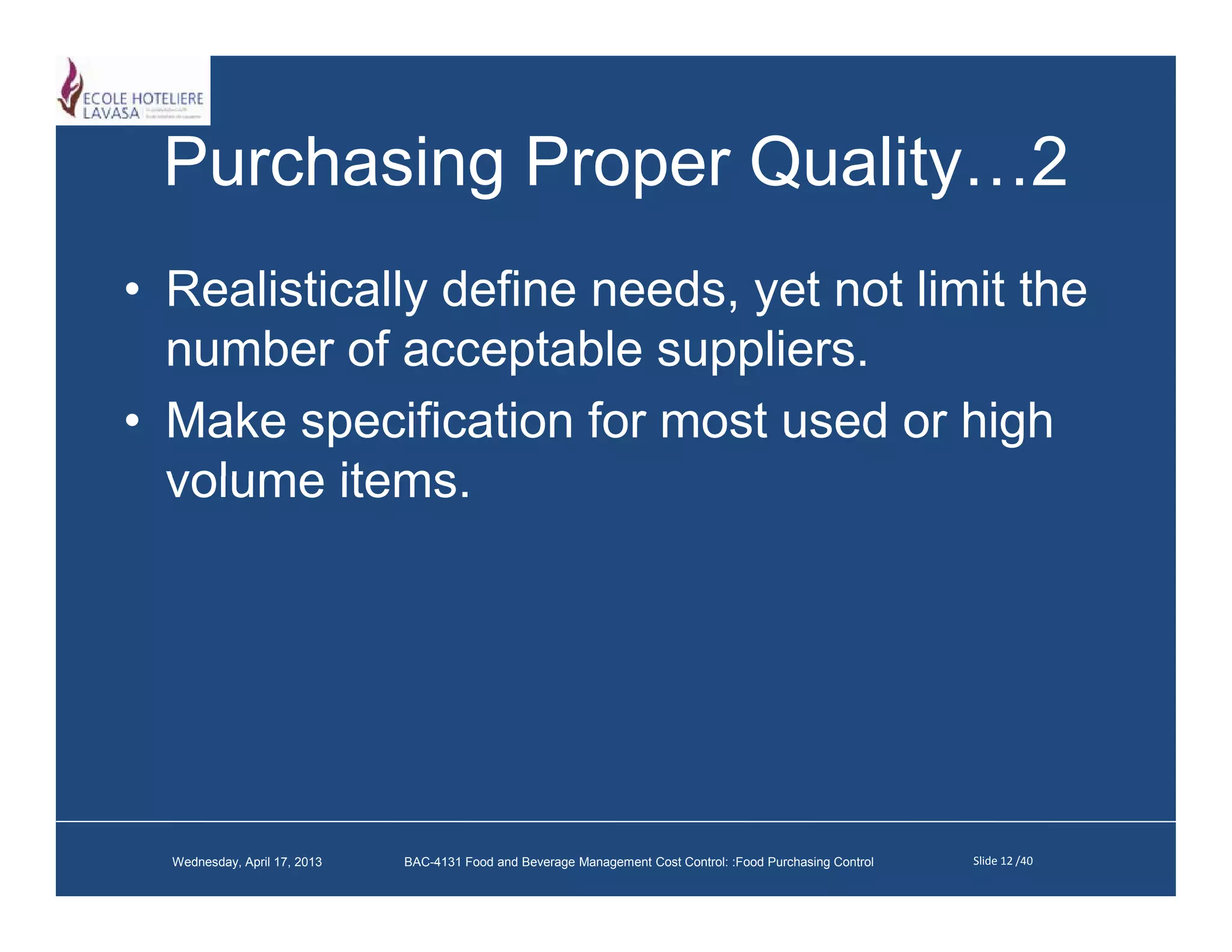 Food purchasing control | PDF