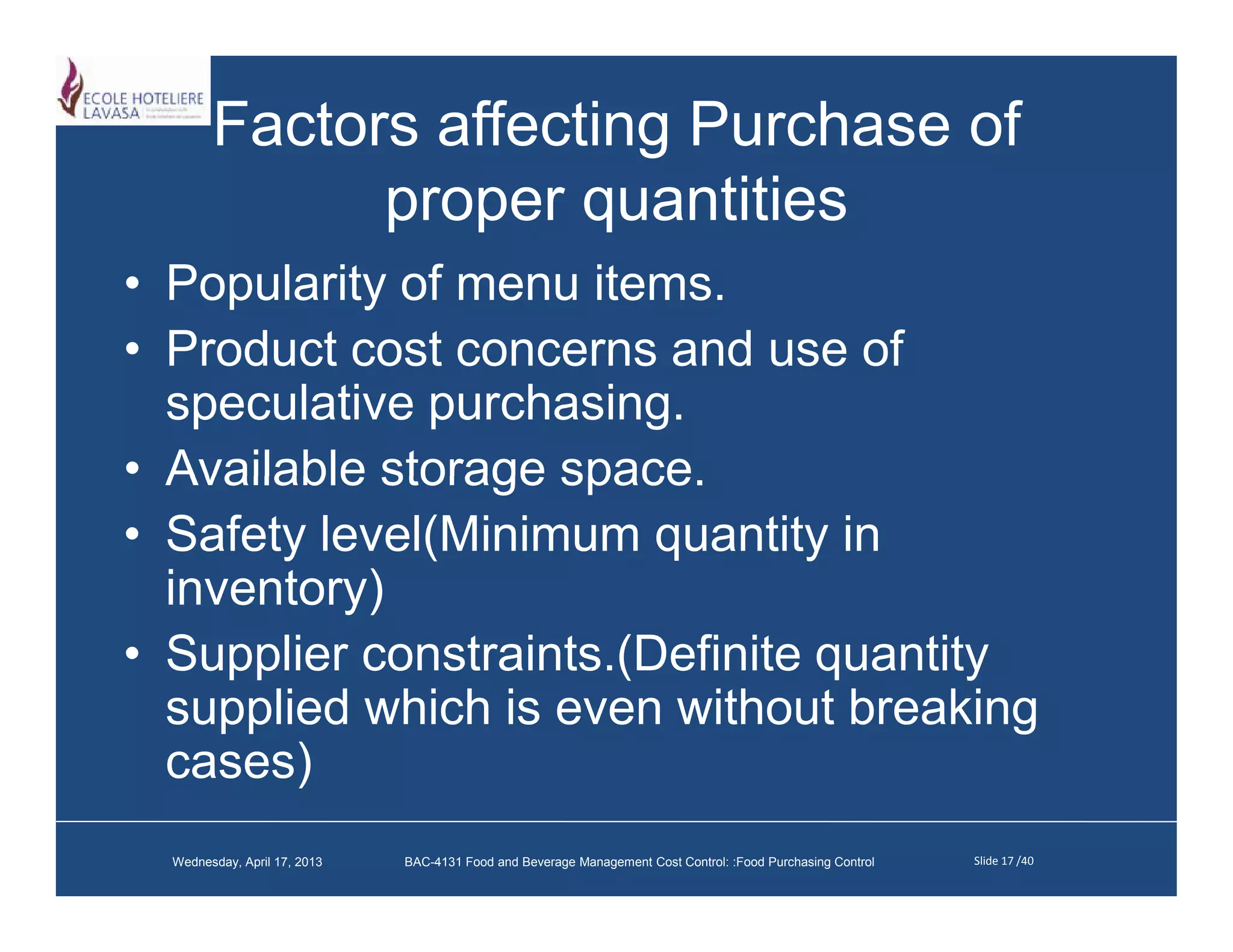 Food purchasing control | PDF