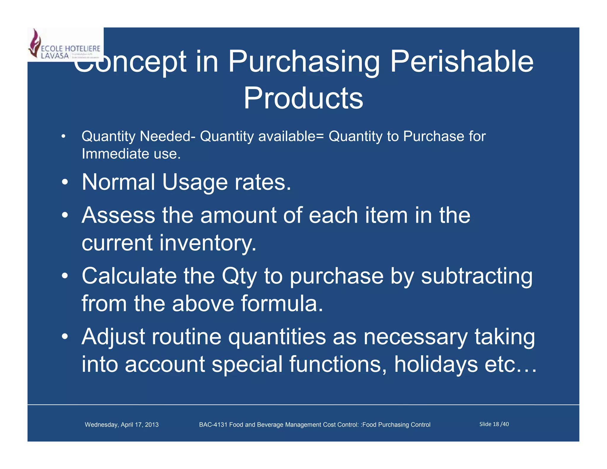 Food purchasing control | PDF