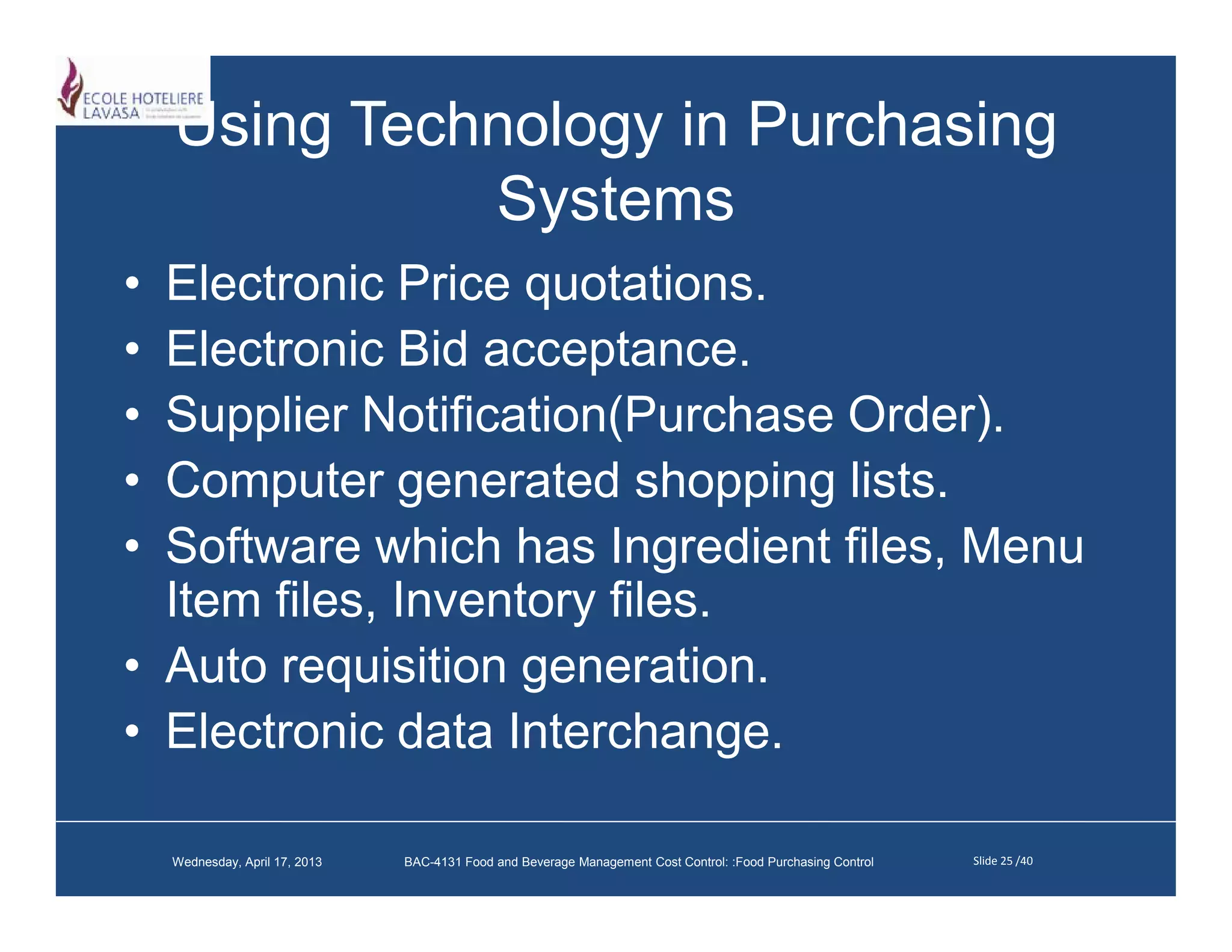 Food purchasing control | PDF