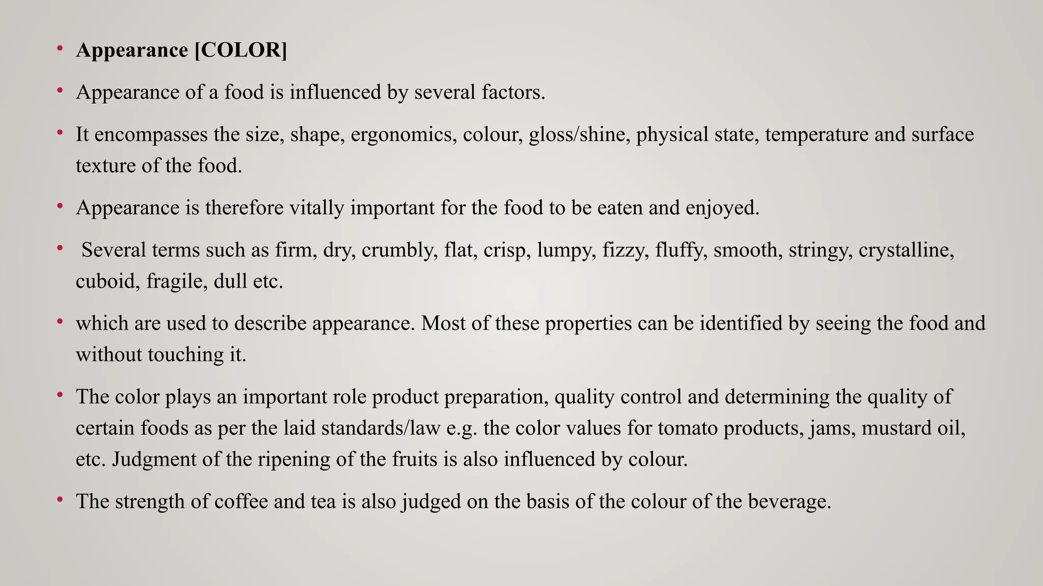 FOOD QUALITY ATTRIBUTES AND THEIR ROLE IN LIFE | PPTX