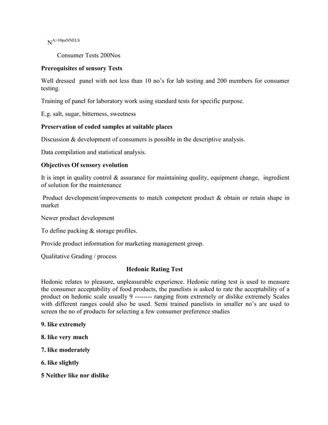 Food quality notes | DOCX | Food & Drink