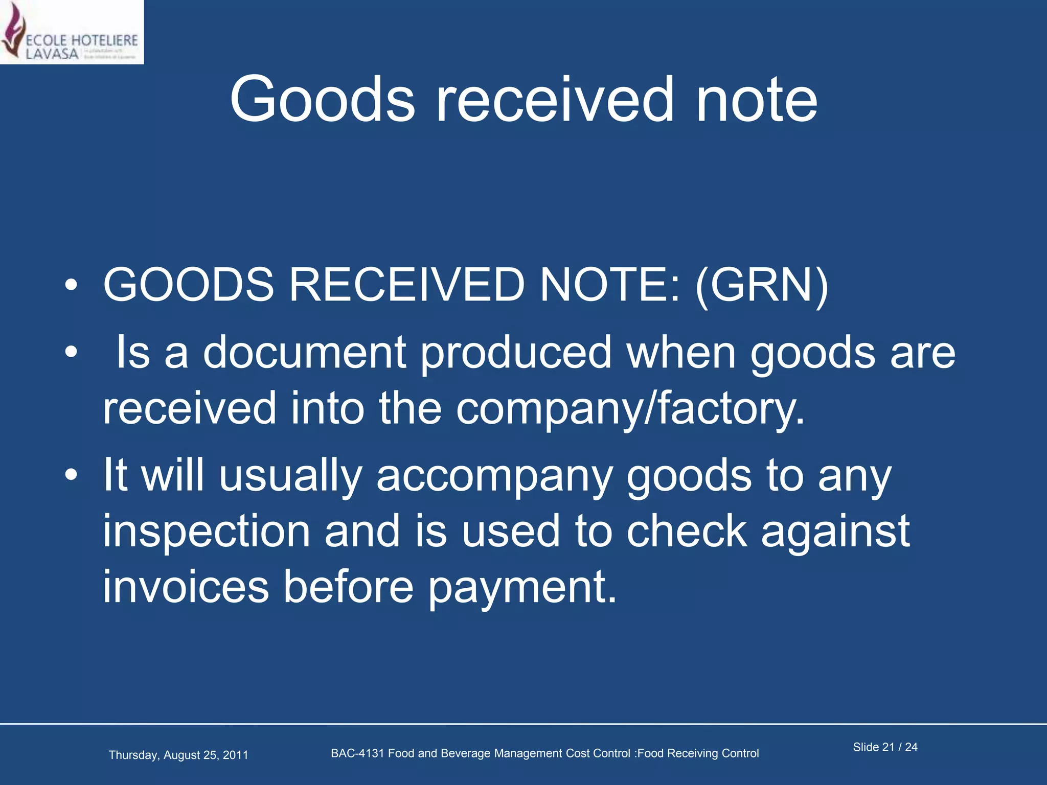 Food receiving control | PPTX