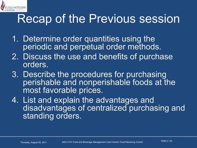 Food receiving control | PPTX