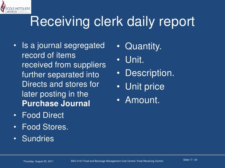 Food receiving control