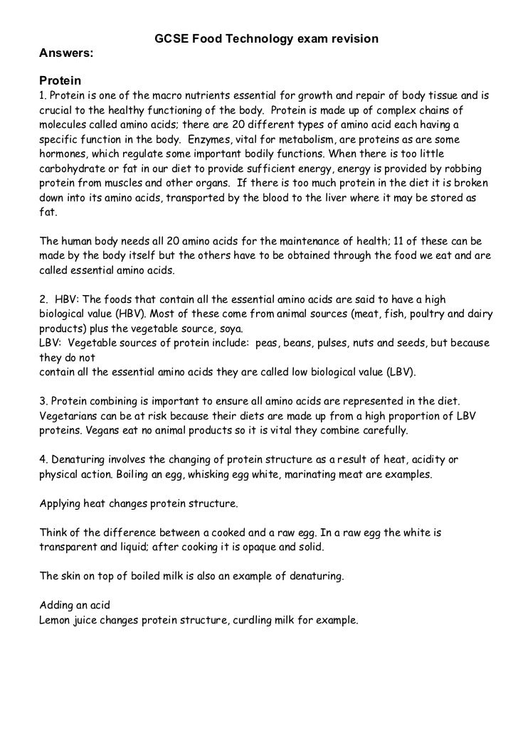 Food revision booklet answers