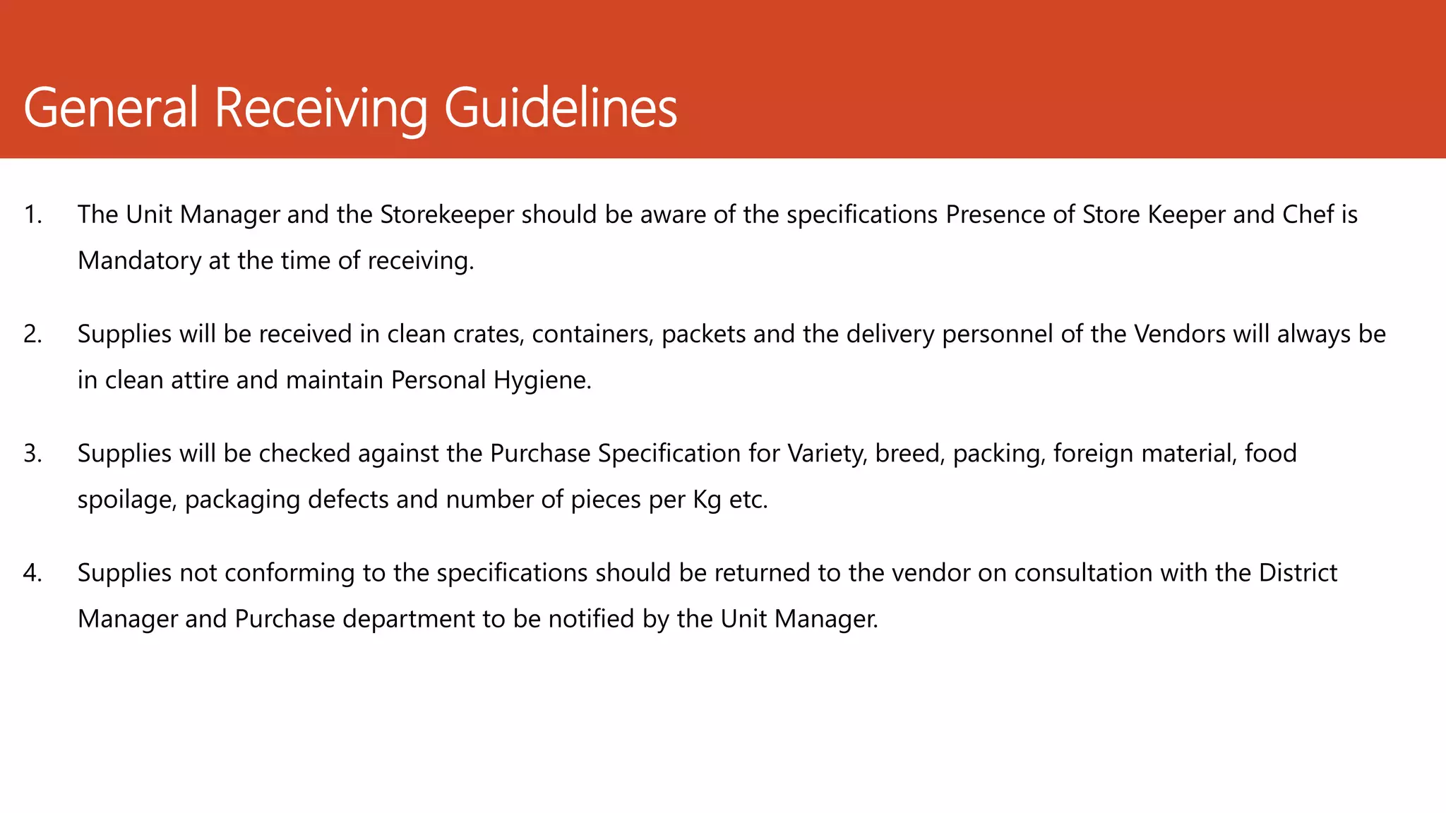 Food Safety Practices - Receiving of perishable, provisional ...