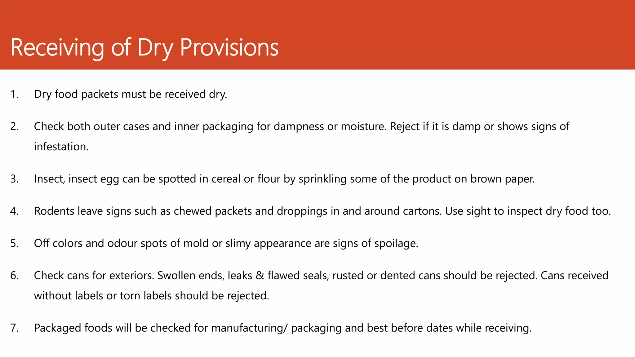 Food Safety Practices - Receiving of perishable, provisional ...