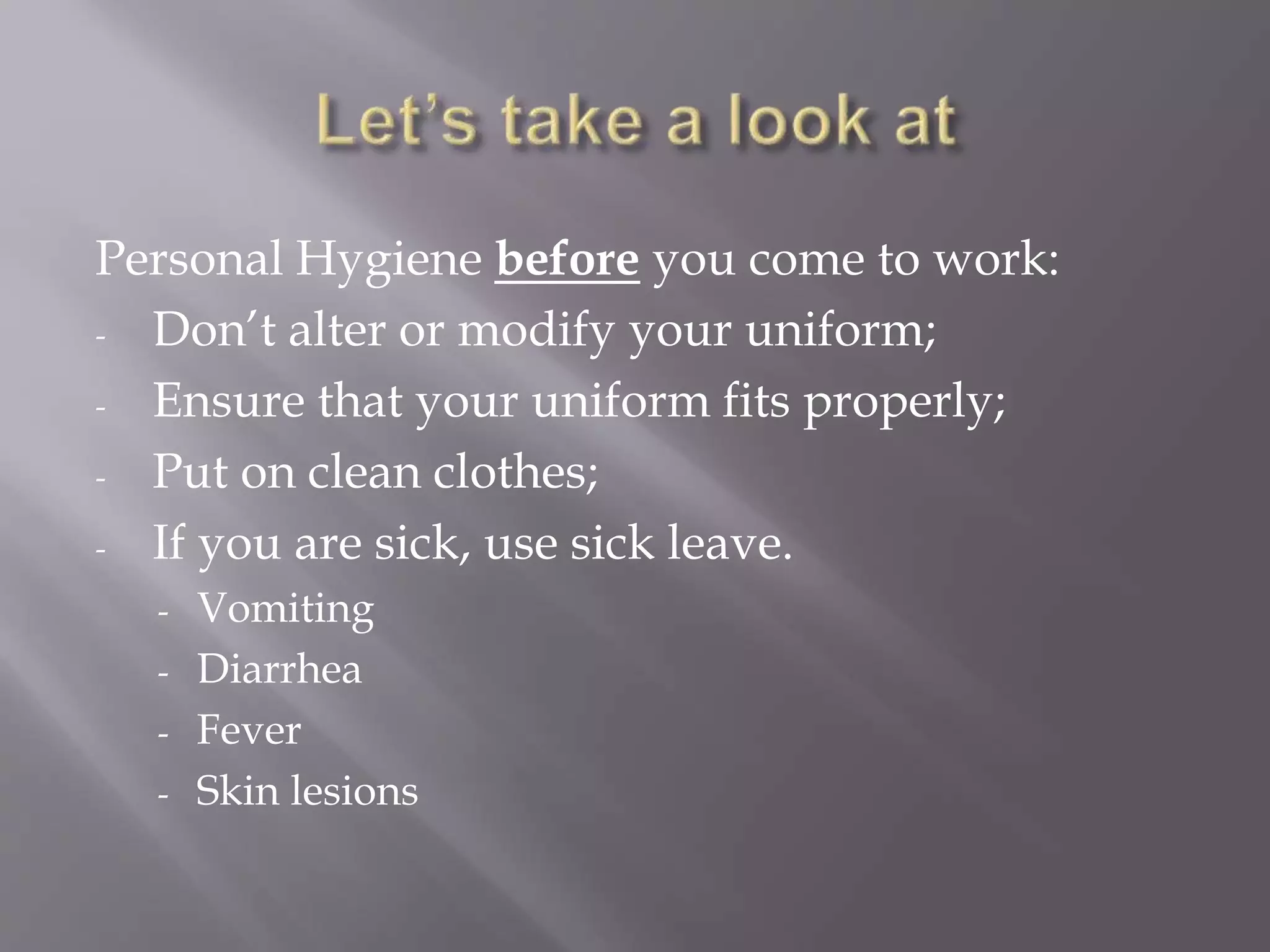 Personal Hygiene-Food Safety | PPTX