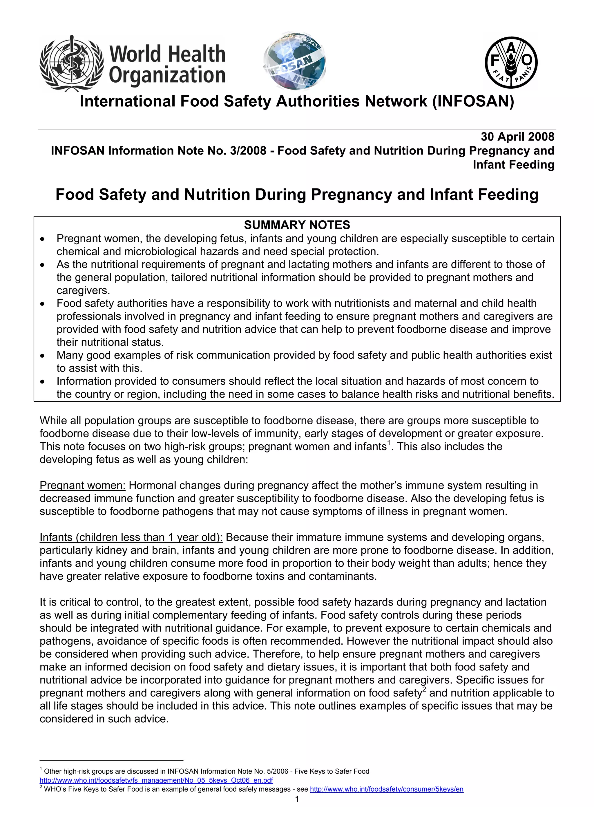 Food Safety And Nutrition During Pregnancy And Infant Feeding | PDF