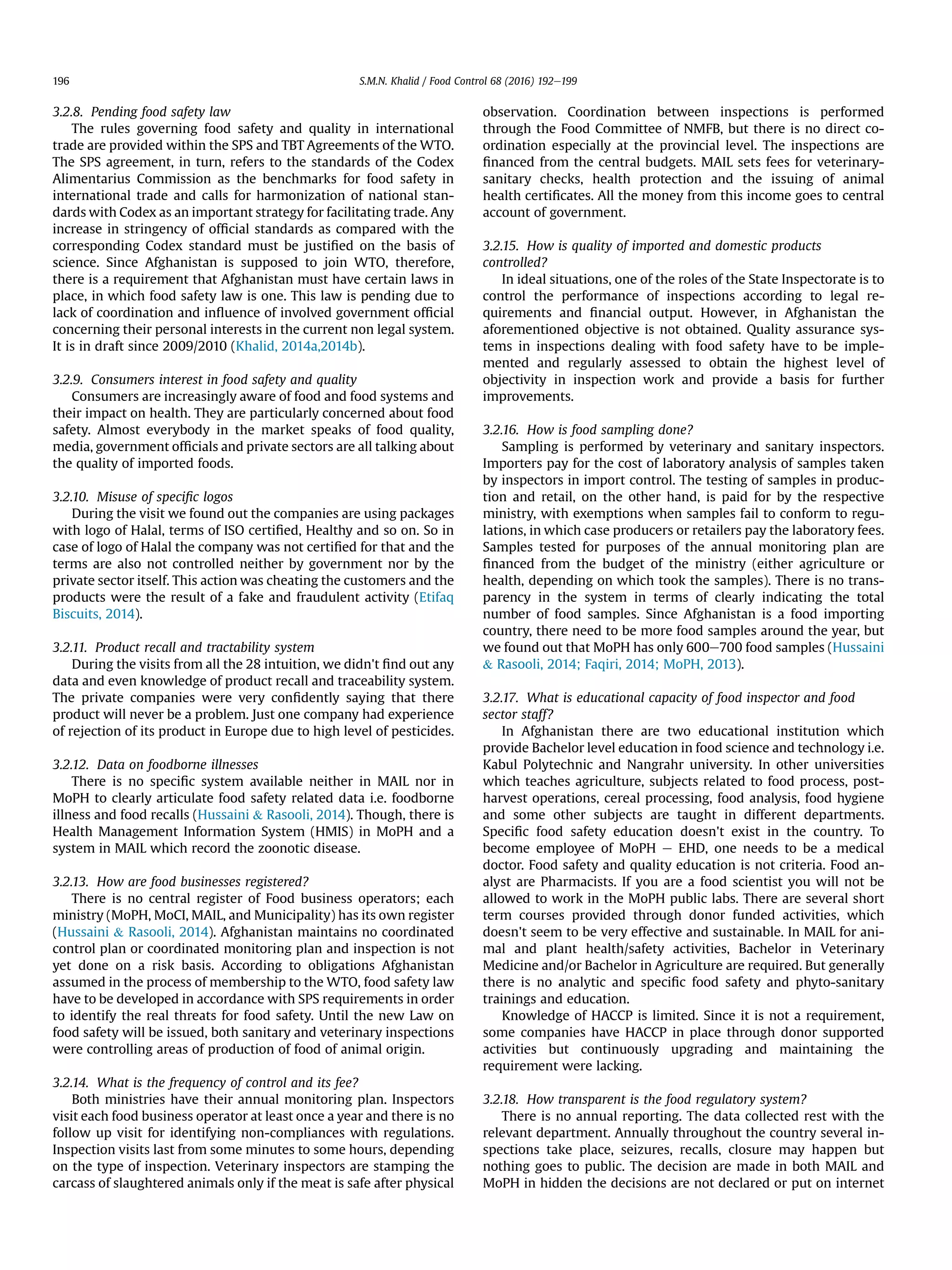 Food safety and quality management regulatory systems in afghanistan ...