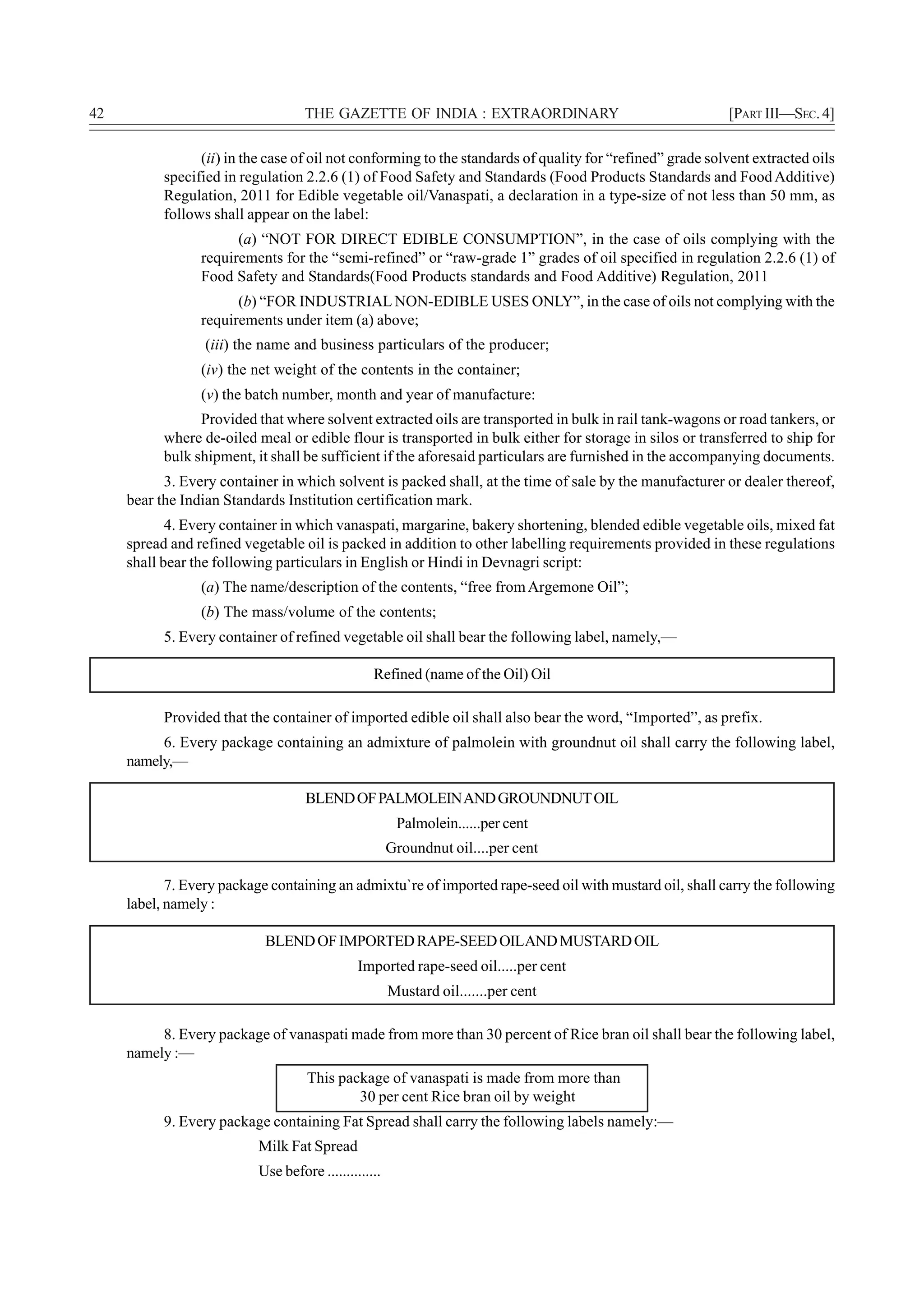 Food safety and standards (packaging and labelling) regulation, 2011 | PDF