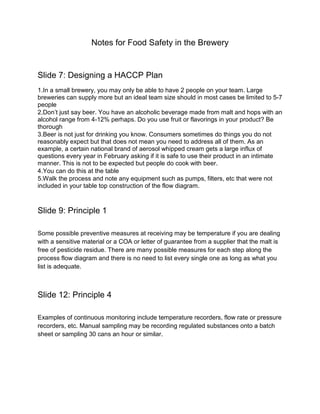Food safety in the brewery (with notes) | PDF