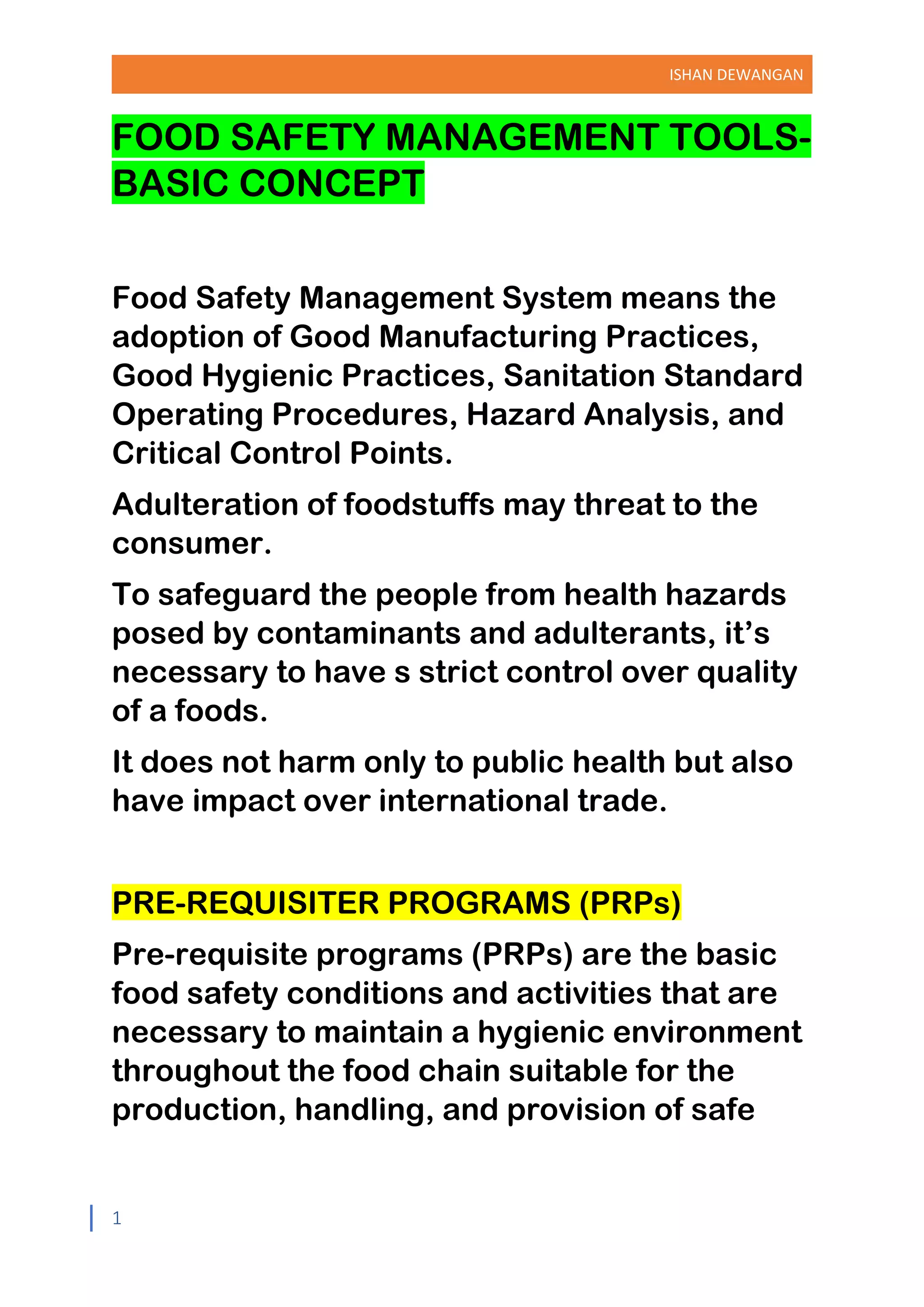 FOOD SAFETY MANAGEMENT TOOLS- CONCEPT | PDF