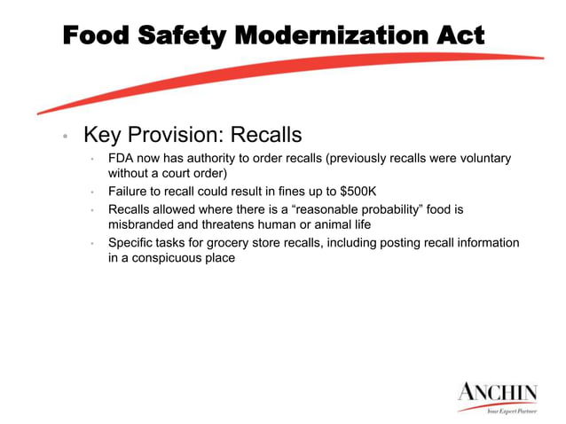 Food Safety Modernization Act | PPTX | Recalls | Consumer Issues