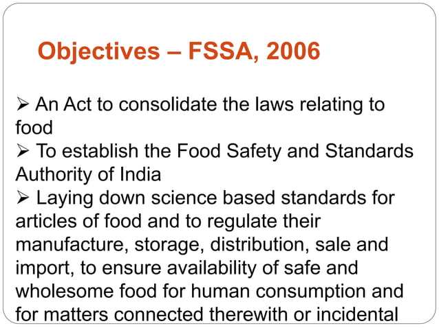 Food Safety & Standard Act, 2006 | PPTX | Food Industry | Industries