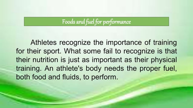 Foods and fuel for performance W3.pptx | Healthy Cooking and Eating ...