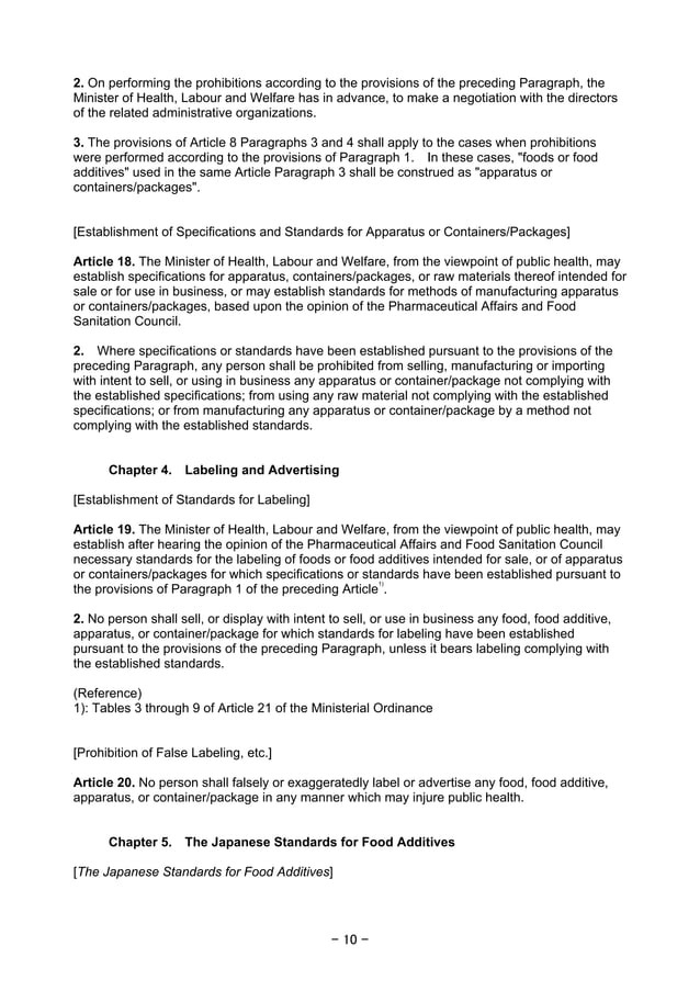 Food sanitation law in japan | PDF