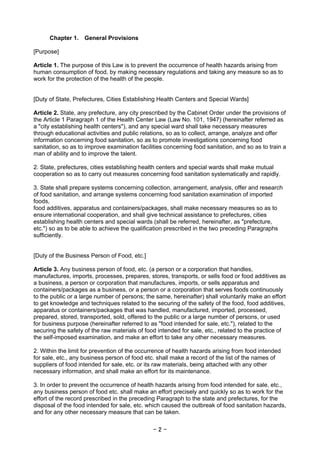 Food sanitation law in japan | PDF