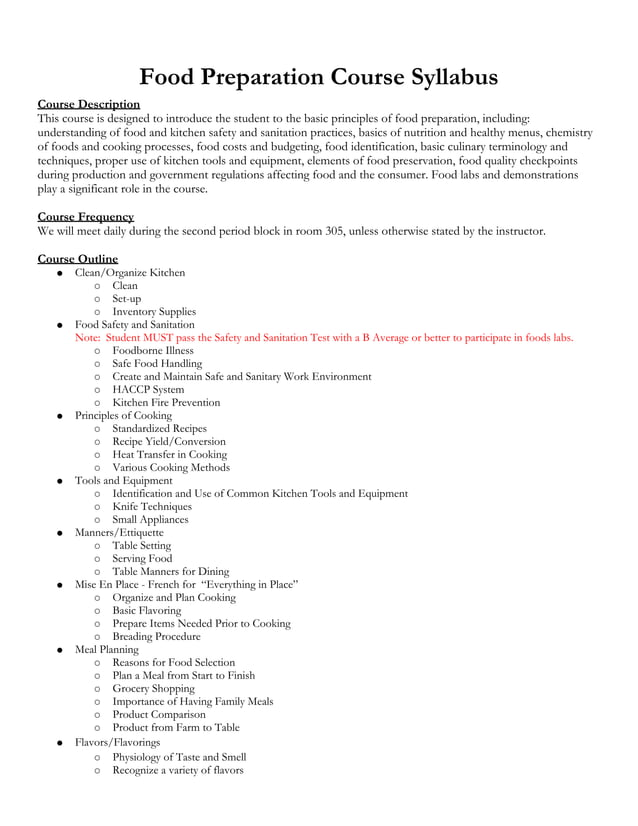 Foodscoursesyllabusforpdf (1) | PDF