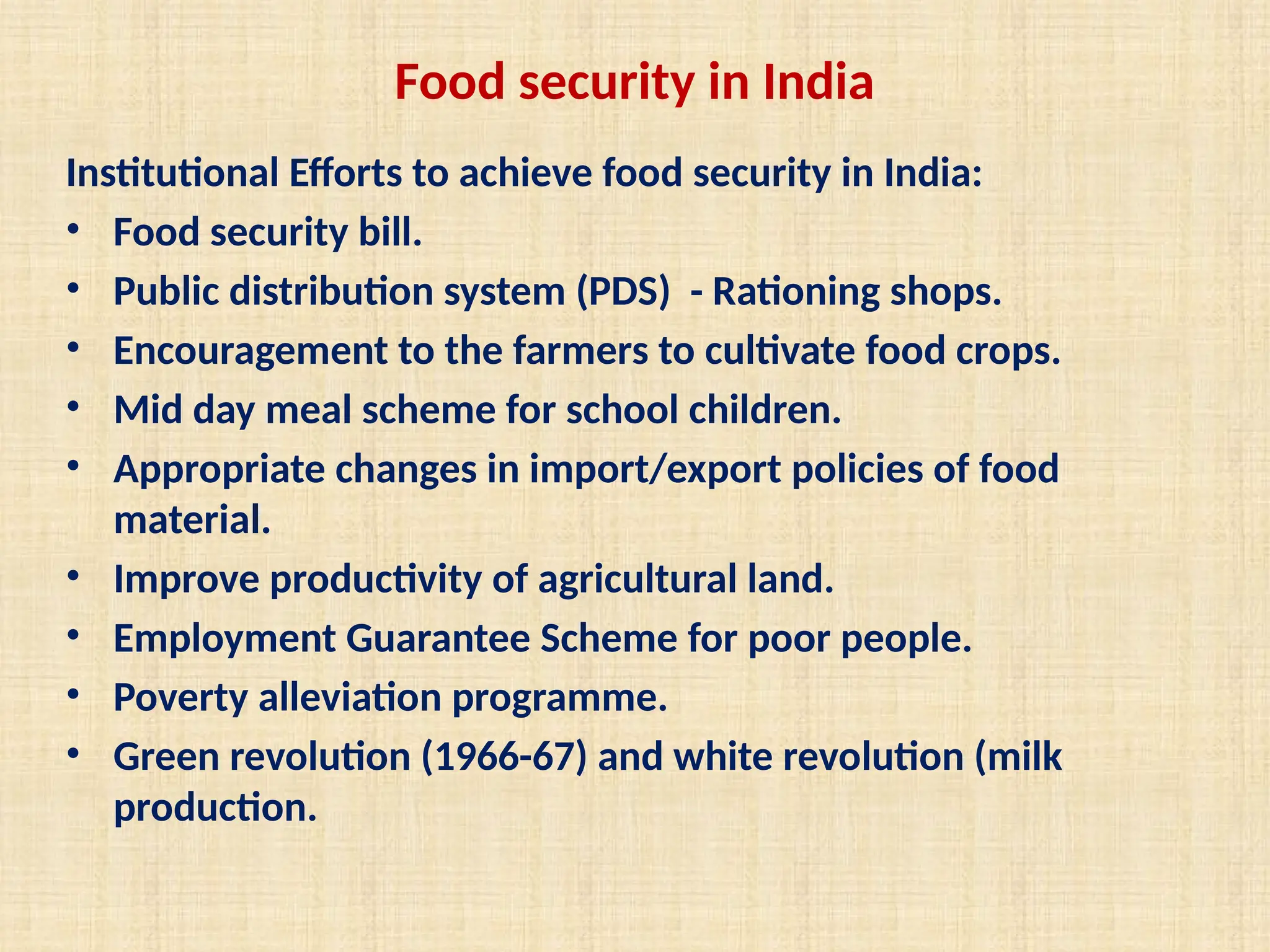 Food security, global patterns and food security in India | PPT