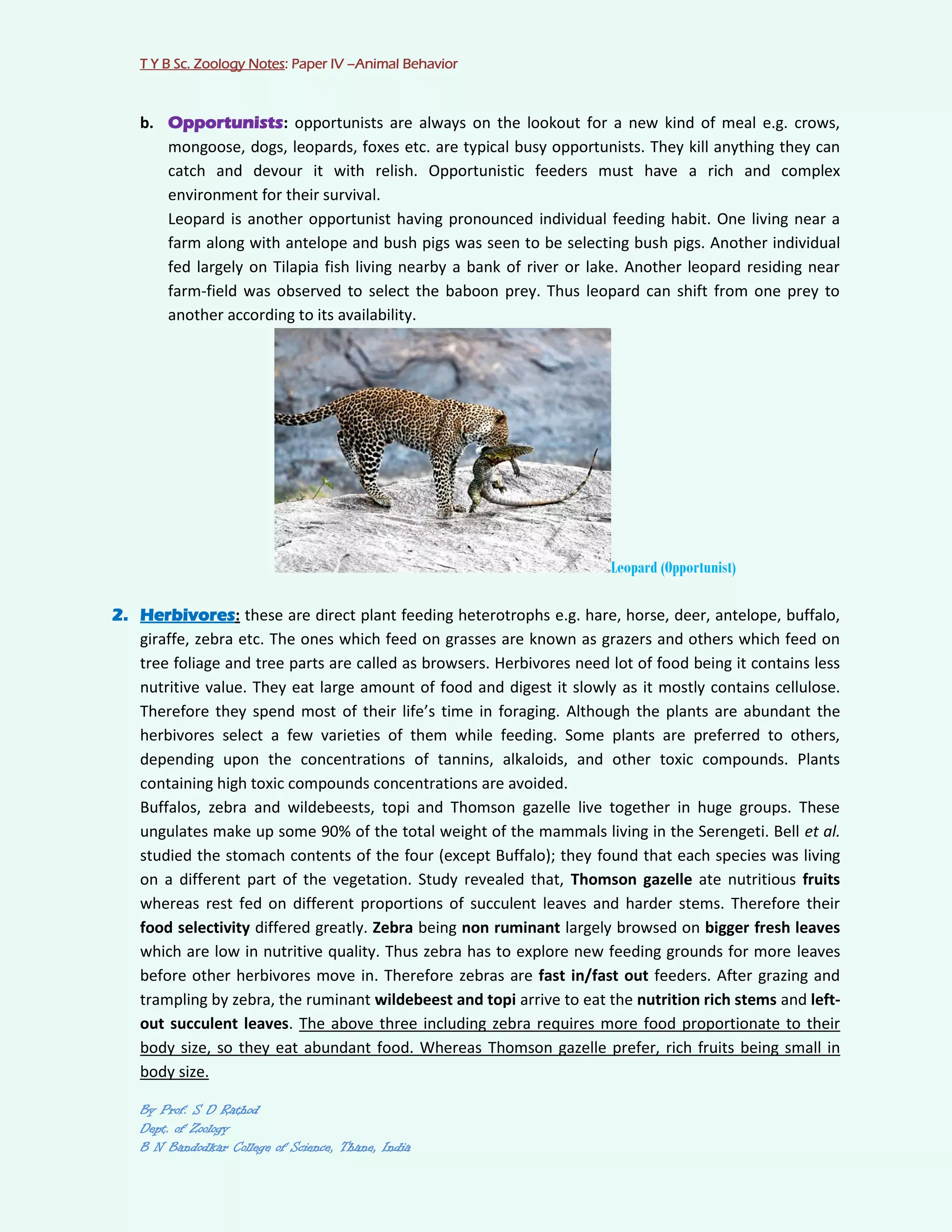 Animal Behavior: Food selection sudeshrathod | PDF