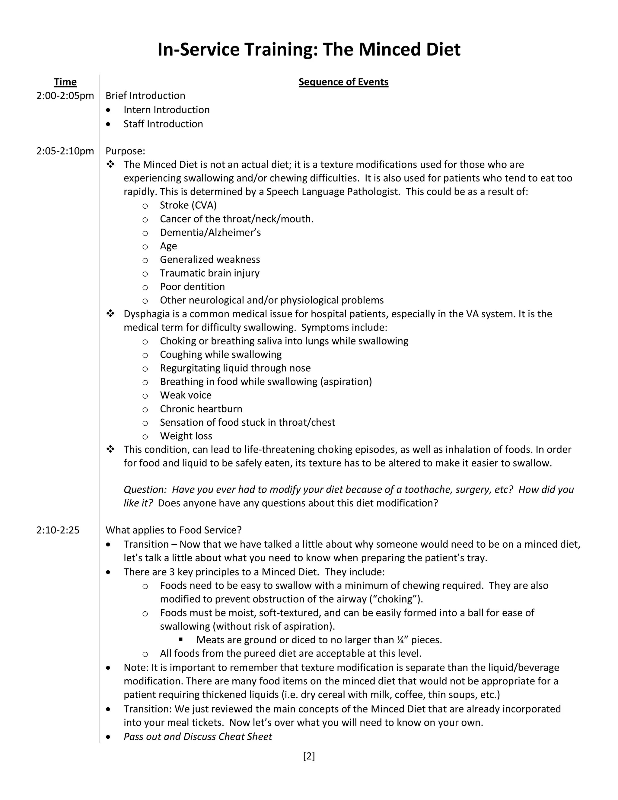 Foodservice minced diet in-service | PDF