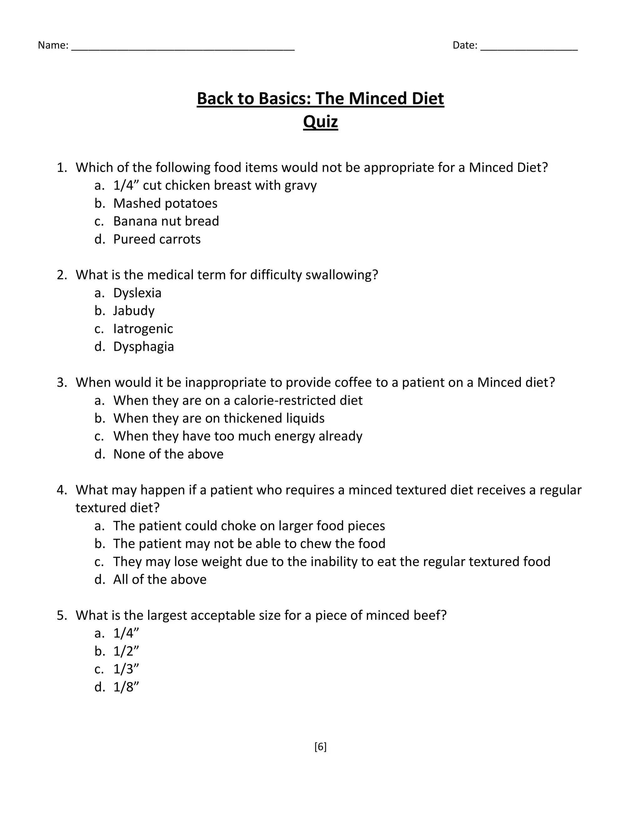 Foodservice minced diet in-service | PDF