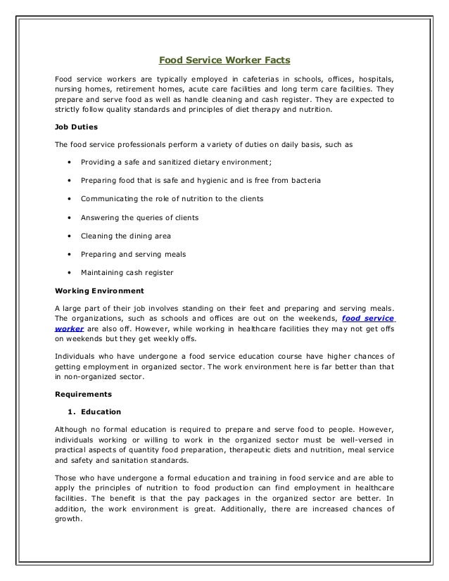Food Service Worker Facts Food Service Worker Facts