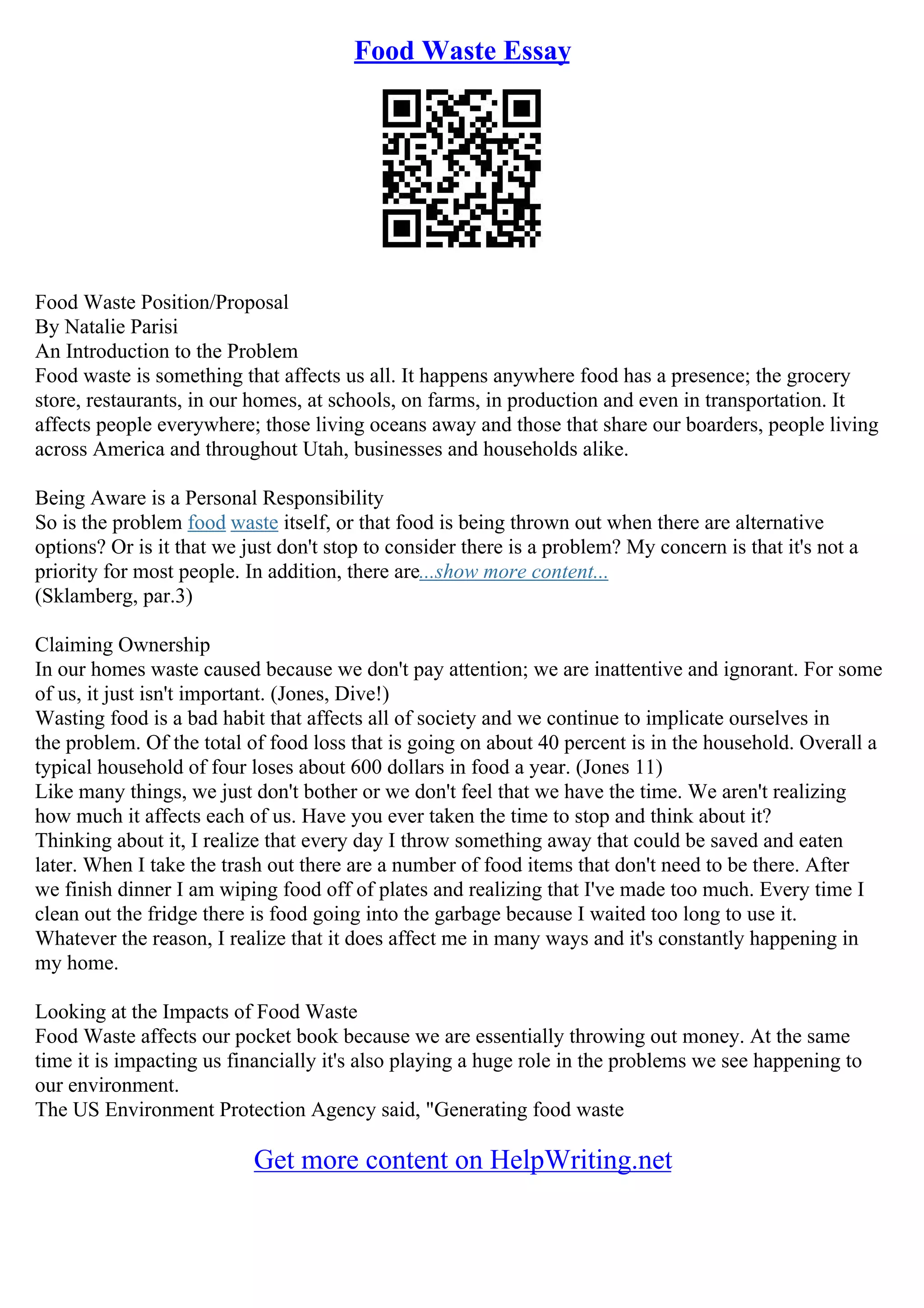 Food Shortage Essay | PDF