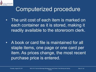 Food storing and issuing control | PPTX