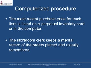 Food storing and issuing control | PPTX