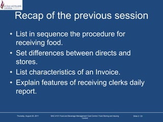 Food storing and issuing control | PPTX