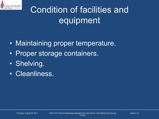Food storing and issuing control | PPTX