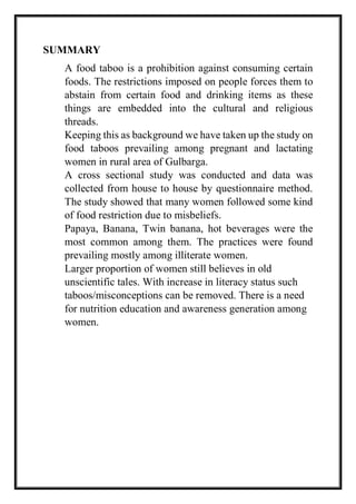 FOOD TABOOS DURING ANTENATAL AND LACTATIONAL PERIOD AMONG WOMEN OF ...