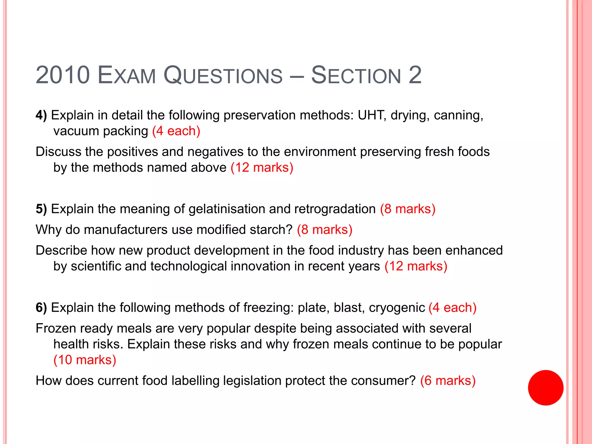 Food Technology - Exam Questions | PPTX