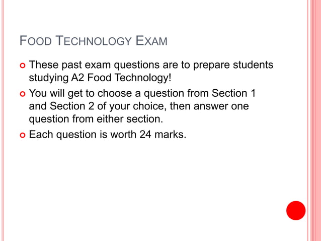 Food Technology - Exam Questions | PPTX | Nutrition | Healthy Living