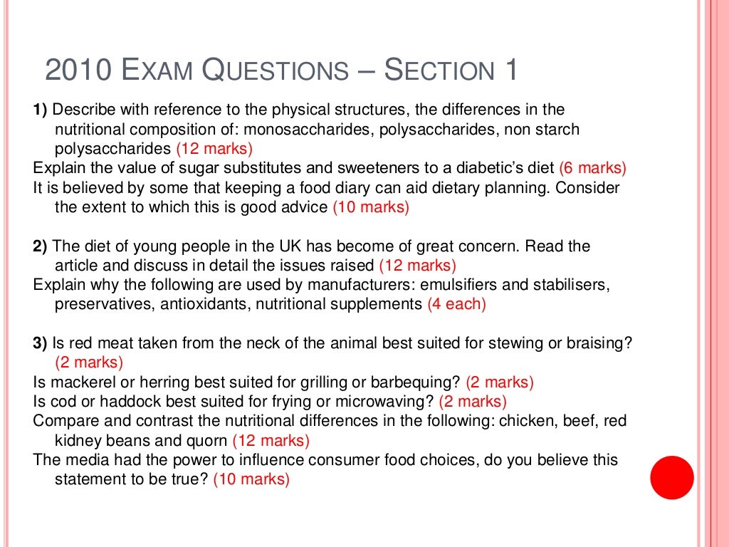 Food Technology - Exam Questions