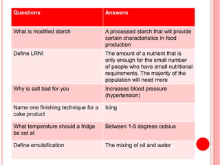 Food Technology - Revision Questions | PPTX | Chemistry | Science