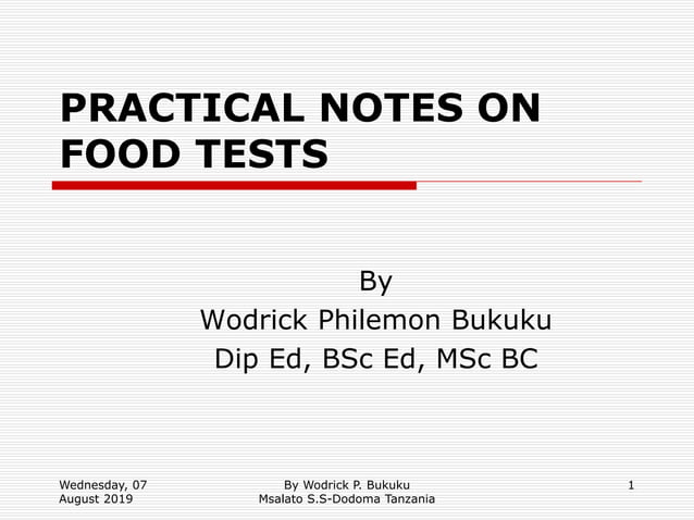 Food test practical notes | PPTX