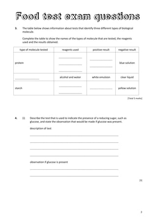 Food tests exam questions and mark scheme | RTF