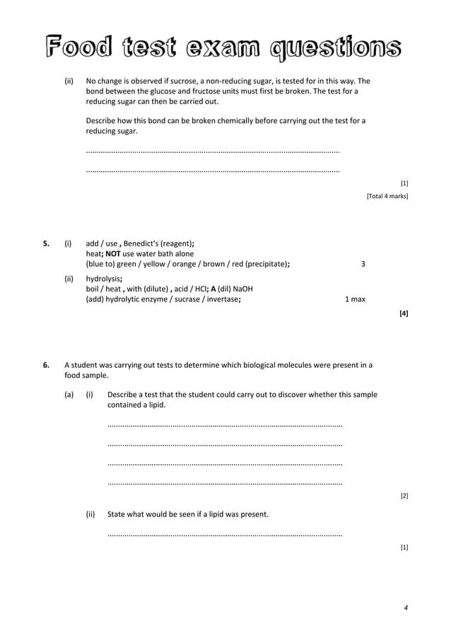 Food tests exam questions and mark scheme | RTF