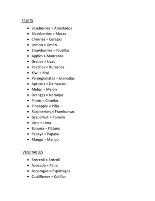 Food vocabulary | DOCX | Food & Drink