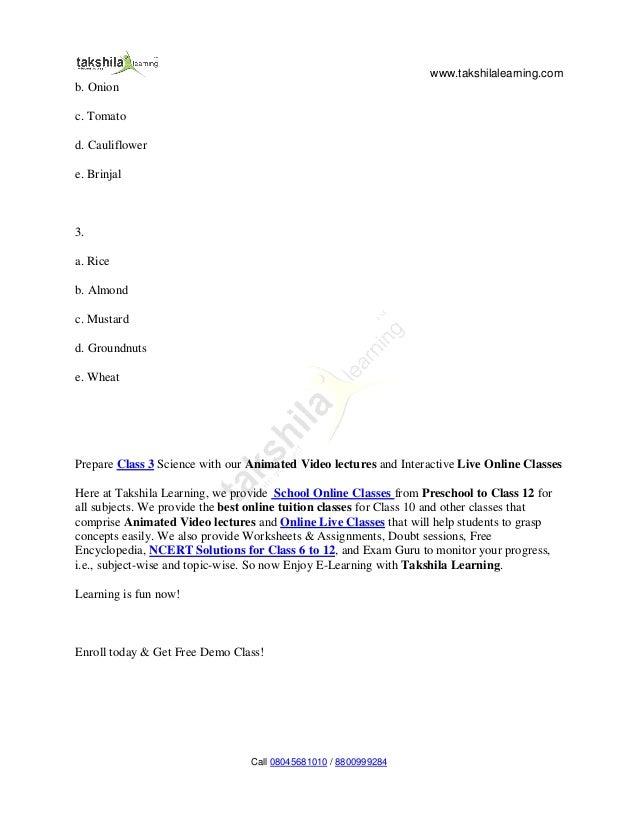 Food We Eat - NCERT Science Worksheet For Class 3 | PDF