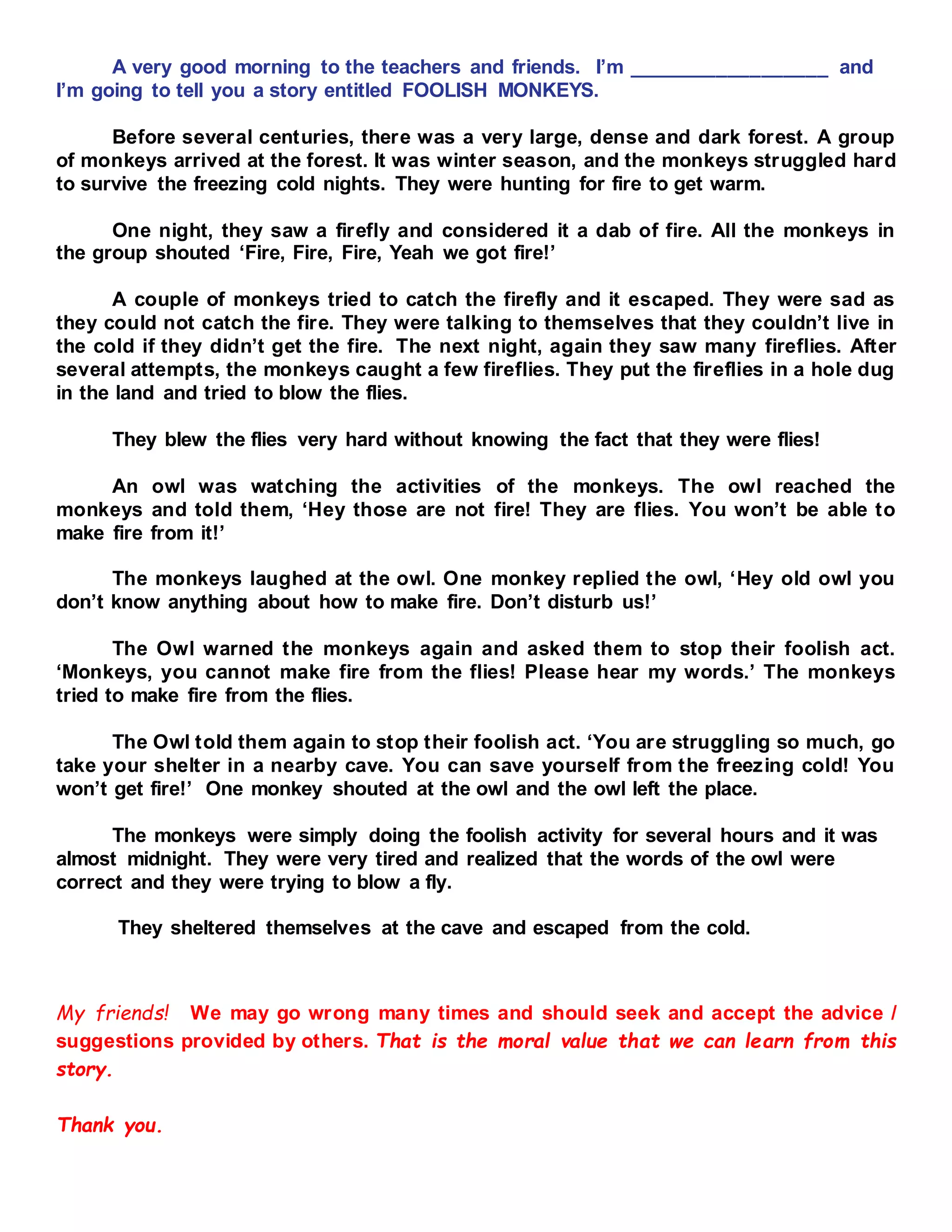 Foolish monkeys | DOCX